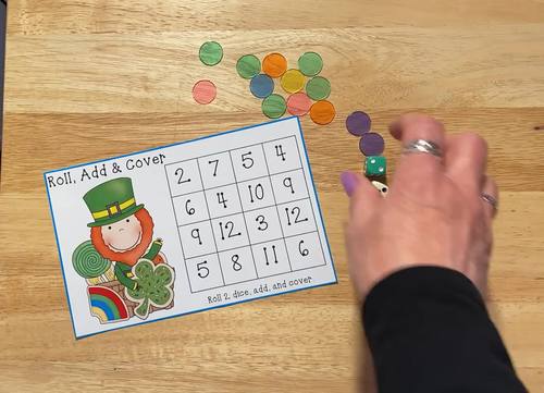 Addition to 12 Roll Add Cover St. Patty's Day Dice Game Grades K-2 Math ...