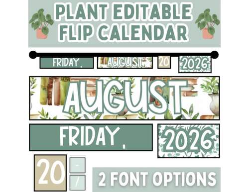 Plant Flip Calendar with Two Fonts and Editable Version l Plant Themed ...