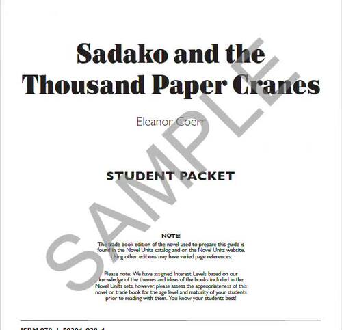 Sadako and the Thousand Paper Cranes Novel Units® Student Packet Novel ...