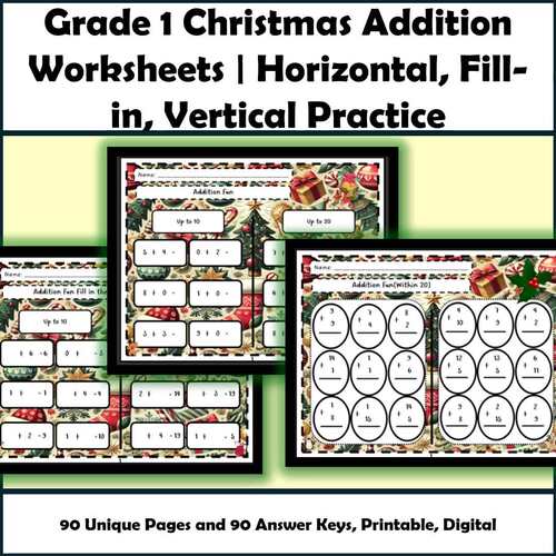 Grade 1 Christmas Addition Math 20 Fact Fluency Place Value Logic Puzzle
