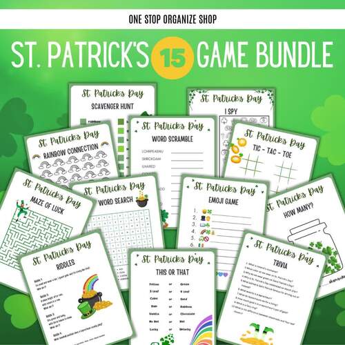 St Patricks Day Printable 15 Games Bundle | No Prep Activity | Bonus