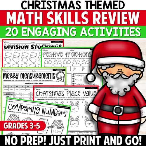 Christmas Math Worksheets & Activities December Math Review Packet 3rd ...