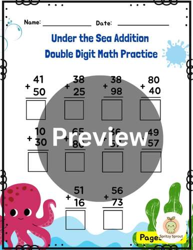 Under the Sea Addition – 20 Pages of Double-Digit Math Practice with ...