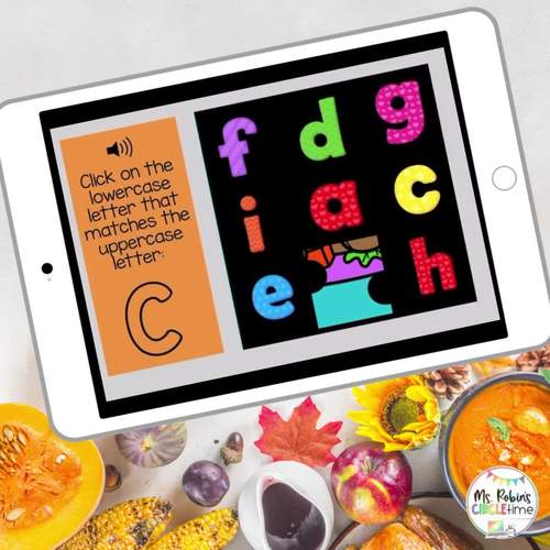 Thanksgiving Uppercase and Lowercase Letter Matching Boom Cards | TPT