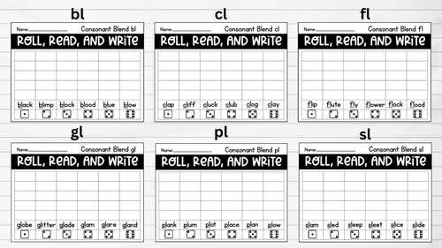 Consonant Blends Game 1st Grade Roll, Read, and Write | Phonics Center ...