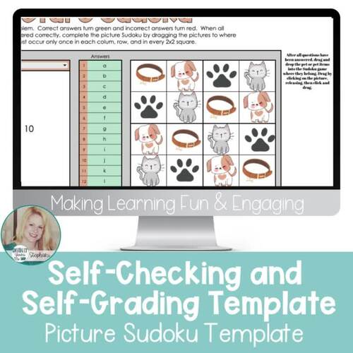 Editable Self-Checking Task Card Template Picture Sudoku Commercial Use ...