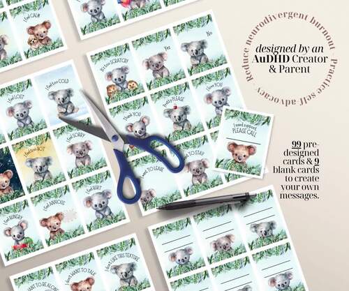 Koala Themed Communication Card Set for Autism and ADHD - 108 Cards