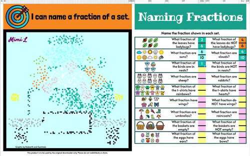 Spring Fraction of a Set - Fraction of a Group Pixel Art with Printables