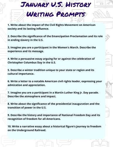 U.S. History Writing Prompts | Yearlong Journal with 120 Themed Topics
