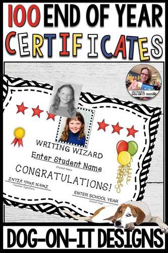 End of Year Award Certificates Editable by June Shanahan Dog-On-It Designs