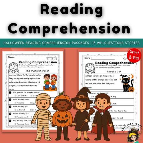 1st Grade Halloween Reading Comprehension Passages | WH-Questions Stories