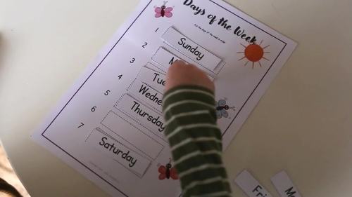 Days of the Week Calendar Learning Sorting Activity for Early Learners
