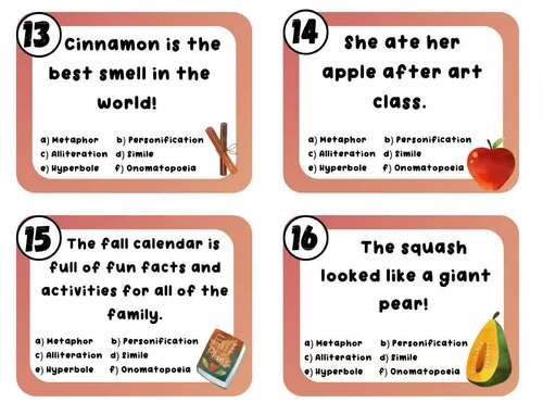 Fall Figurative Language Task Cards by Fun in Upper Elementary | TPT