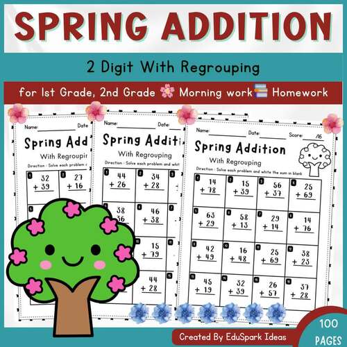 SPRING Double Digit Addition - With Regrouping (Two Digit Adding ...