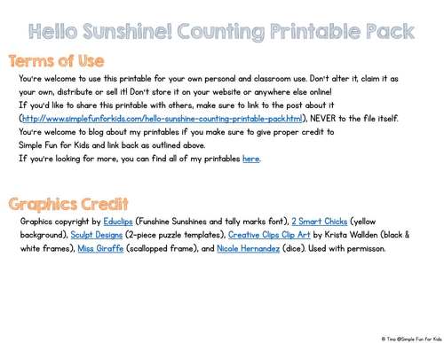 Counting Pack: Hello Sunshine! by Simple Fun for Kids | TPT