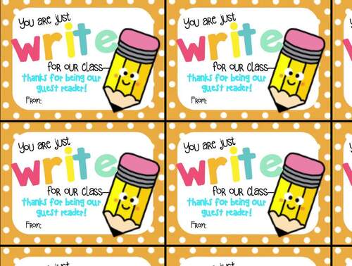 Cute Pencil Guest Reader Appreciation Gift Tag- You are just write for ...