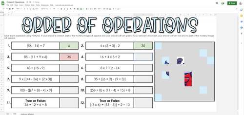 Order of Operations Digital Mystery Puzzle Pixel Art | 5.OA.1 | TPT