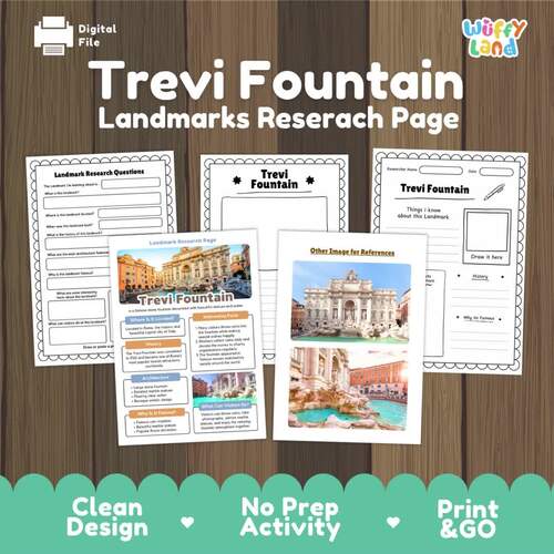 Trevi Fountain Research Project | Italy History & Rome Landmarks Worksheets