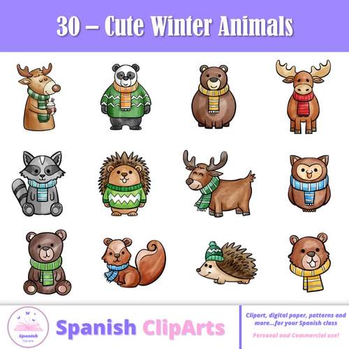 Cute Winter Animals (Animales Bonitos de Invierno) by Spanish ClipArts