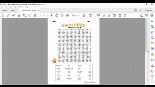 Basic Money Vocabulary Word Search Puzzle | K-12 by FI Educator | TPT