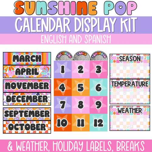 Retro Groovy Calendar Kit, Smiley Face Rainbow Pocket Chart Calendar ...