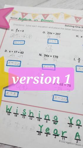 Happy New Year Hidden Message Math Activity // Solving One Step Equations