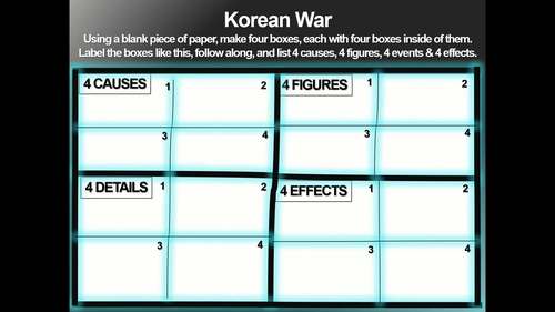 Korean War - 4 causes, 4 figures, 4 events, 4 effects (20-slide PPT)
