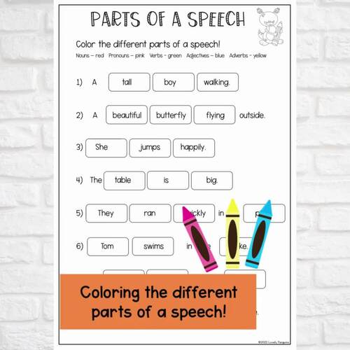 Parts of a speech worksheets fun grammar activities L.3.1.a nouns verbs ...