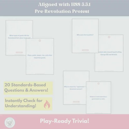 Pre-Revolution Trivia Game - Acts, Protests & Uprisings HSS 5.5.1 ...