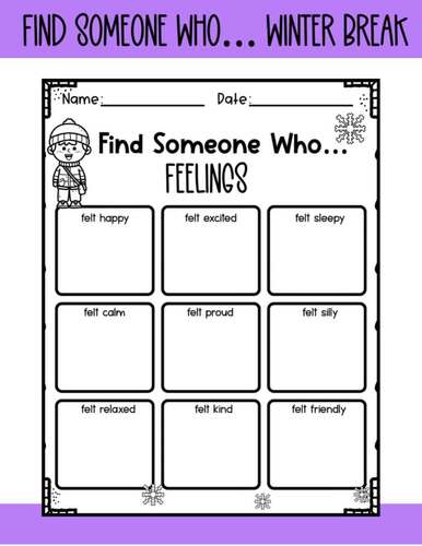 Find Someone Who Winter Break | After Winter Break Reset Activity by ...
