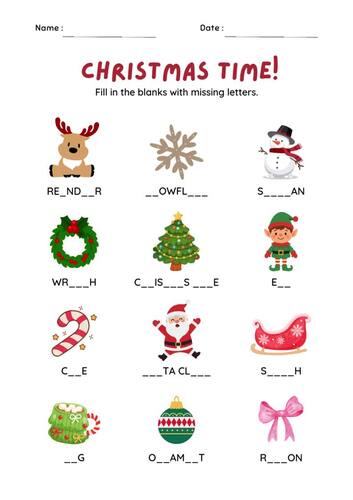 Christmas Vocabulary Worksheets | ESL Activity | 1st - 3rd Grade by ...