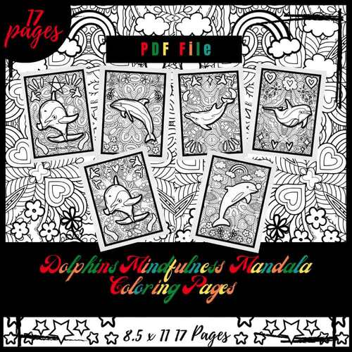 Dolphins Mindfulness Mandala Coloring Pages, Animals Coloring Printable ...