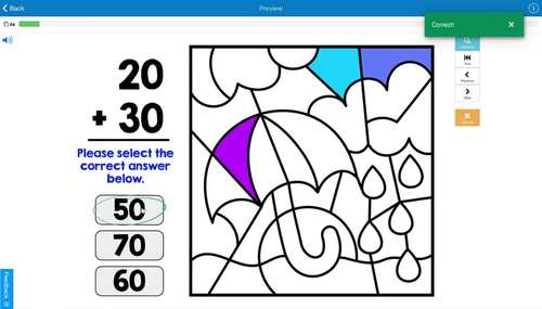 Adding Tens up to 100 Color by Code Boom Cards - Self Correcting