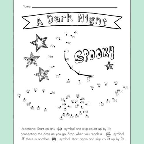 Halloween Math, Skip Counting, Kindergarten 1st 2nd, Connect the Dots