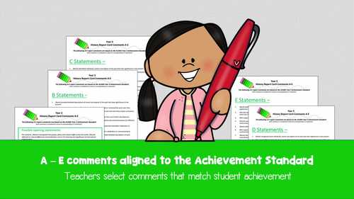 Australian Curriculum Year 3 History Report Card Comments by Ideacations