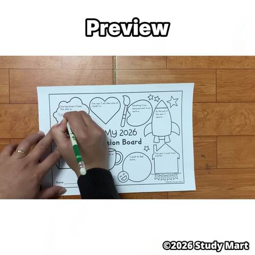 New Year Vision Board Writing Activity | Editable Templates by Study Mart