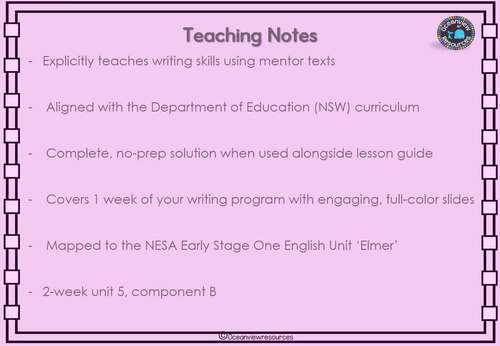 ES1 NSW UNIT 5 Component B- Chip and Elmer the Elephant- Kindergarten ...