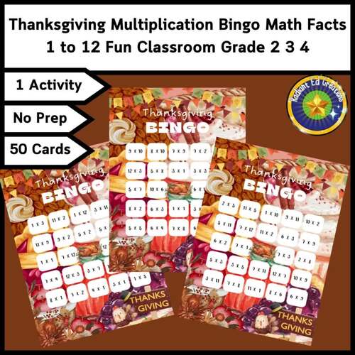 Thanksgiving Multiplication Bingo Math Fact Game Logic Puzzle Mental Review