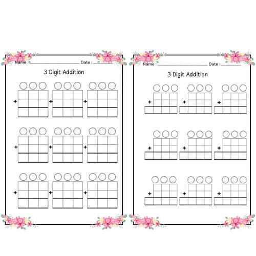 Regrouping Template for 2 and 3 digit Addition or Subtraction Theme flowers
