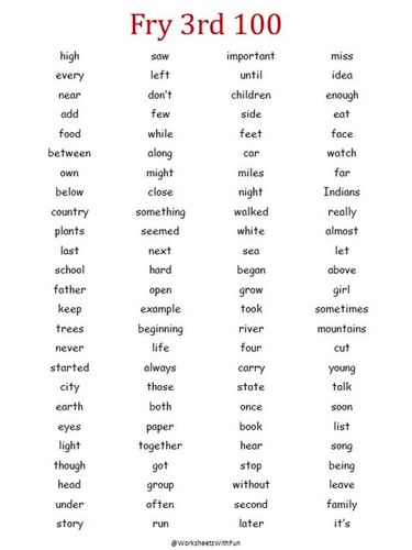 Fry Sight Word List, 1000 High Frequency Words, Reading, Spellings, T ...