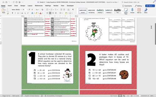 6th/7th Grade Math Christmas Activity: STATIONS (1-step Equations Word ...