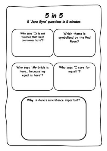 English Literature Jane Eyre Starter Questions Worksheets PDF | TPT