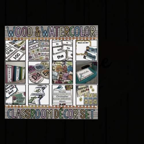 THE COMPLETE SET of Editable Wood & Watercolor Classroom Decor | TpT