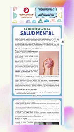 Salud Mental en Adolescentes LECTURA | Mental Health Spanish Reading ...