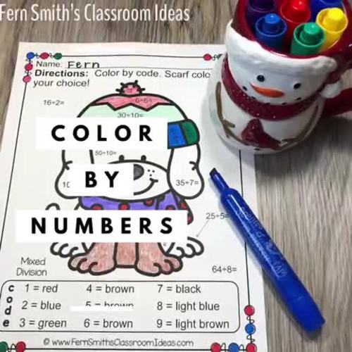 Winter Color By Number Division by Fern Smith's Classroom Ideas | TpT
