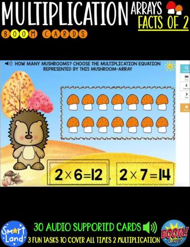 Multiplication with Arrays Facts of 2 digital cards | Fall Mushrooms