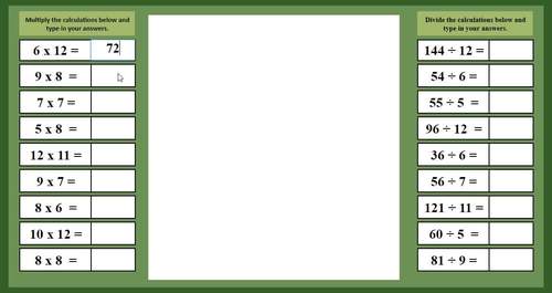 Digital Pixel Art NO PREP - Multiplication and Division to 12 Google Sheets