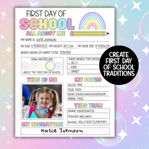 First Day of School Interview, Back to School Questionnaire Keepsake ...