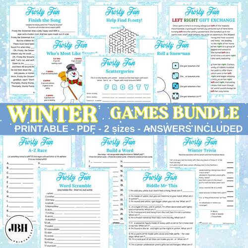 Printable Winter Games Bundle: Family Fun Activities, Printable Winter ...