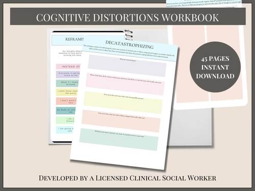 Cognitive distortions worksheets, challenge unhelpful thinking styles